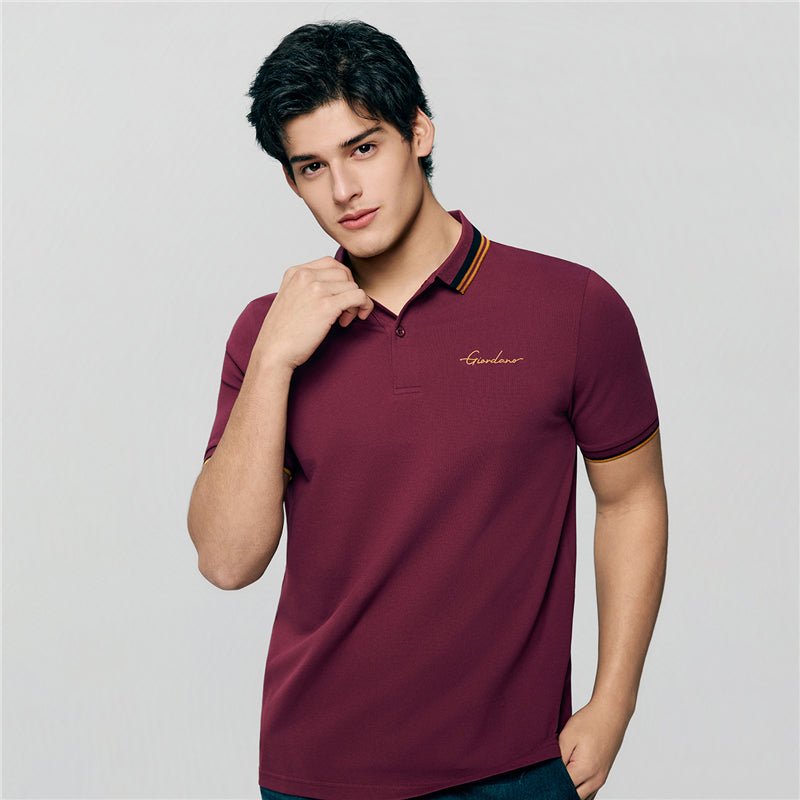 Giordano Men's Slim Pique Polo With Contrast Collar & Signature ...