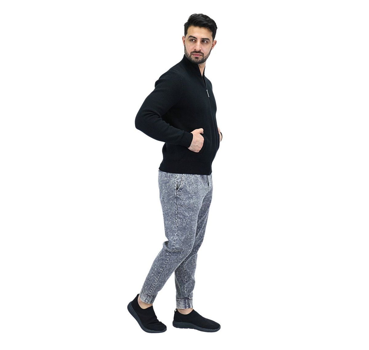 Giordano Men's Texture Stitch Mock Neck Long Sleeve Full Zipper ...